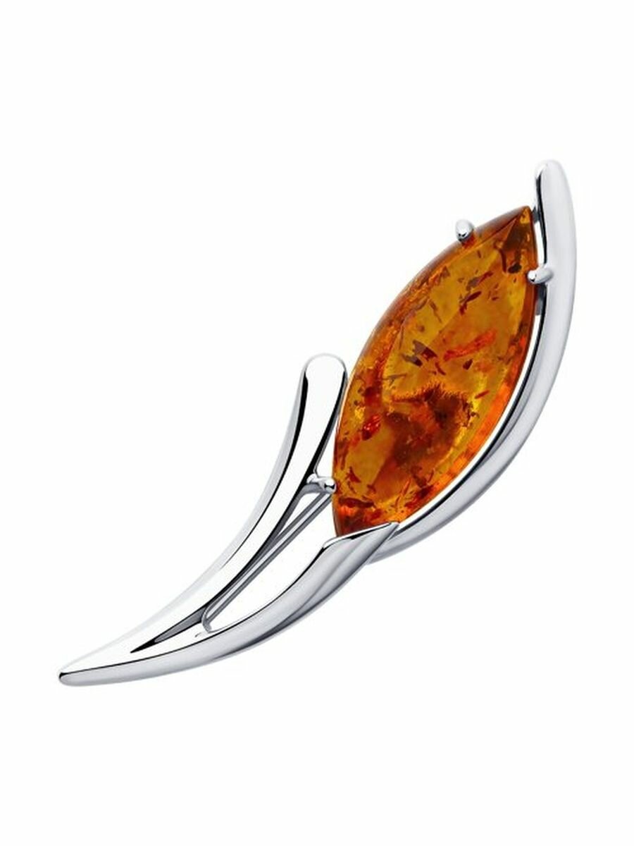 Брошь The Jeweller, серебро, 925 проба, родирование, янтарь