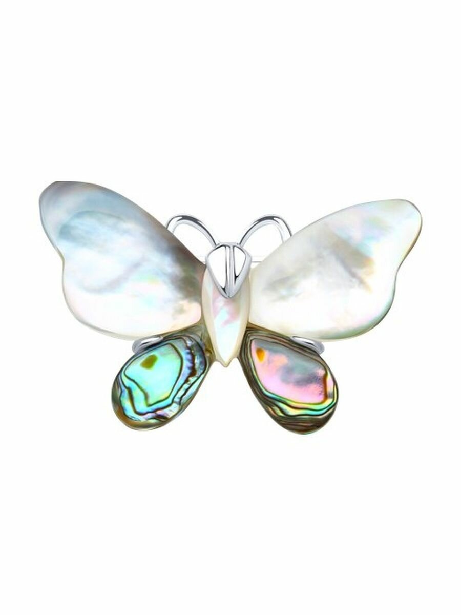 Брошь, серебро, 925 проба, родирование, перламутр