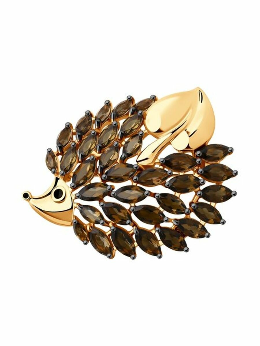 Брошь, серебро, 925 проба, золочение, раухтопаз