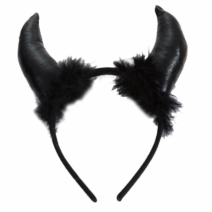 Карнавальный ободок Riota на Хэллоуин, Рожки Чертика с пухом, черный