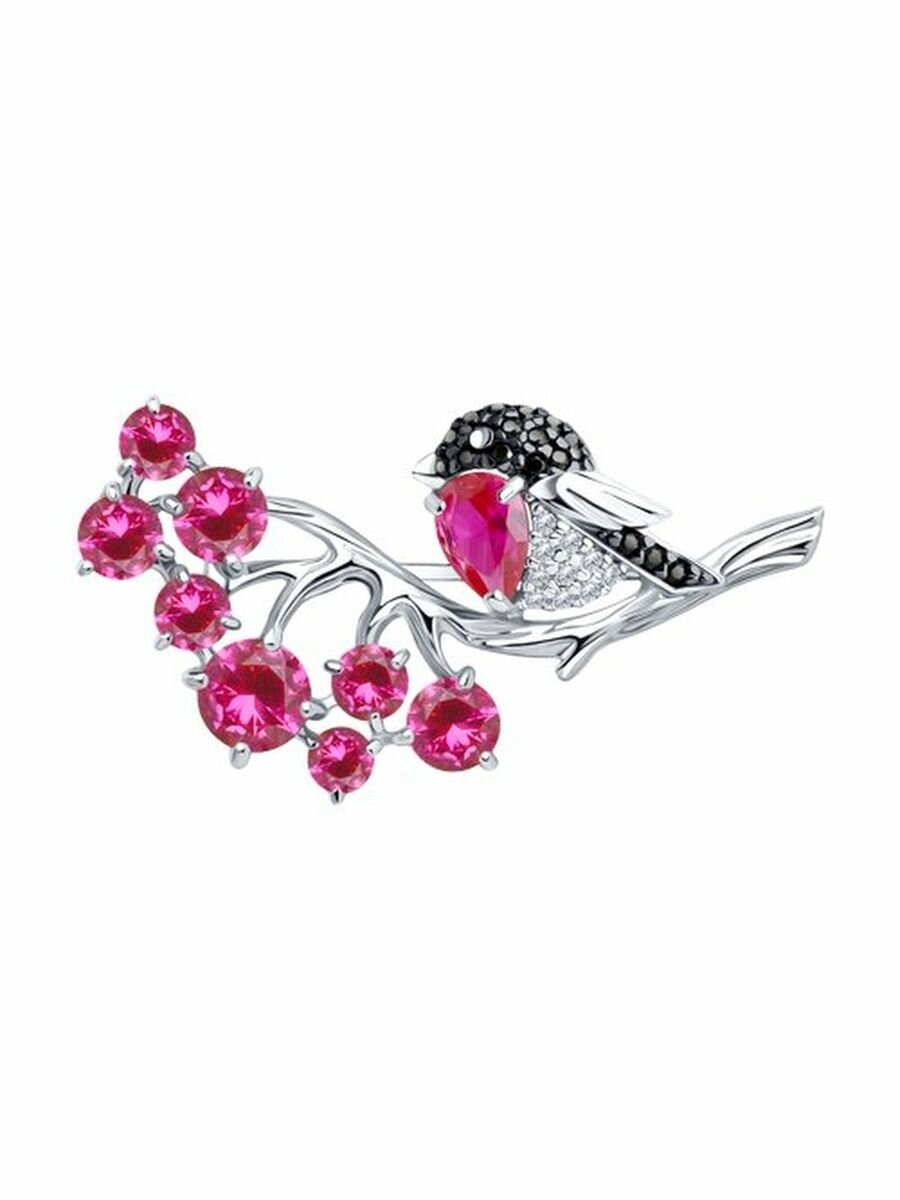 Брошь, серебро, 925 проба, родирование, фианит