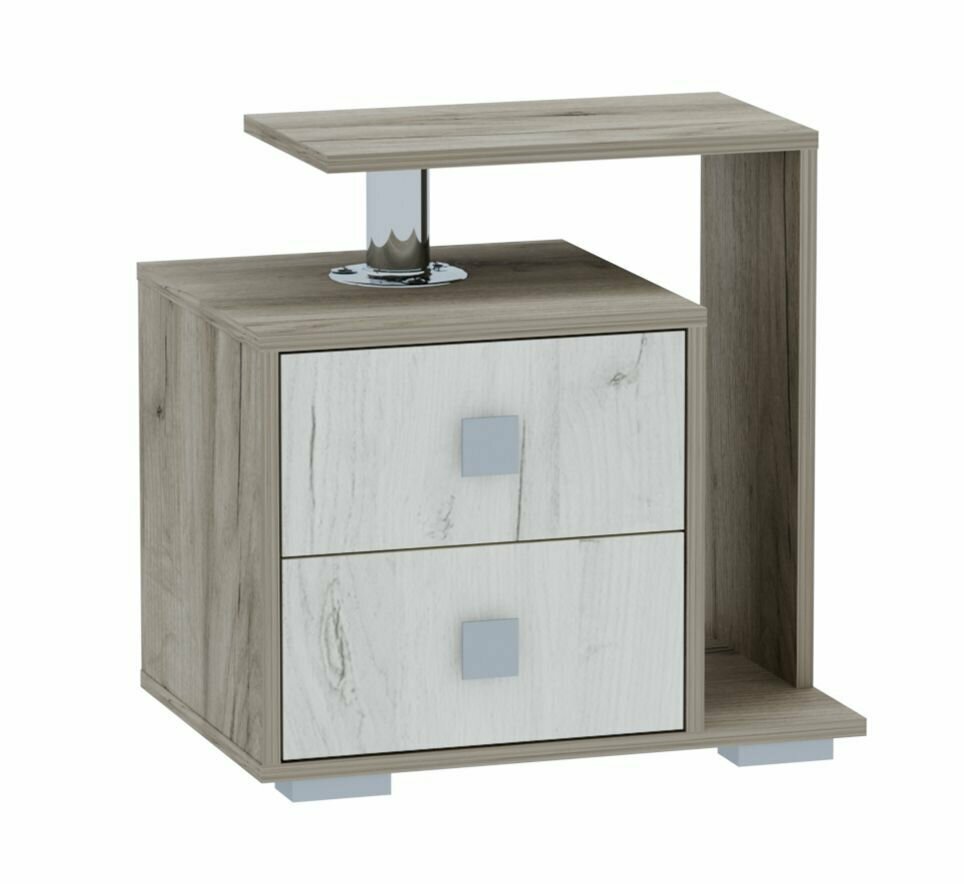 Тумба прикроватная Ольга-17 от Фант-Мебель с 2 ящ, в спальню, гостиную, детскую, 53х55х38 см, цвет Дуб крафт серый/Дуб крафт белый
