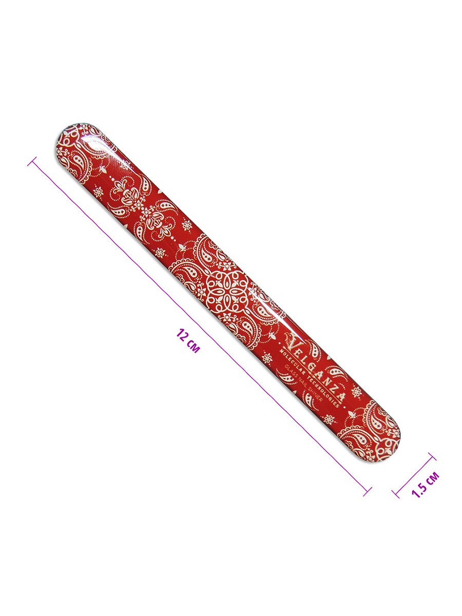 Пилка стеклянная Velganza с эффектом ламинирования ногтей, длина 12 см, красная