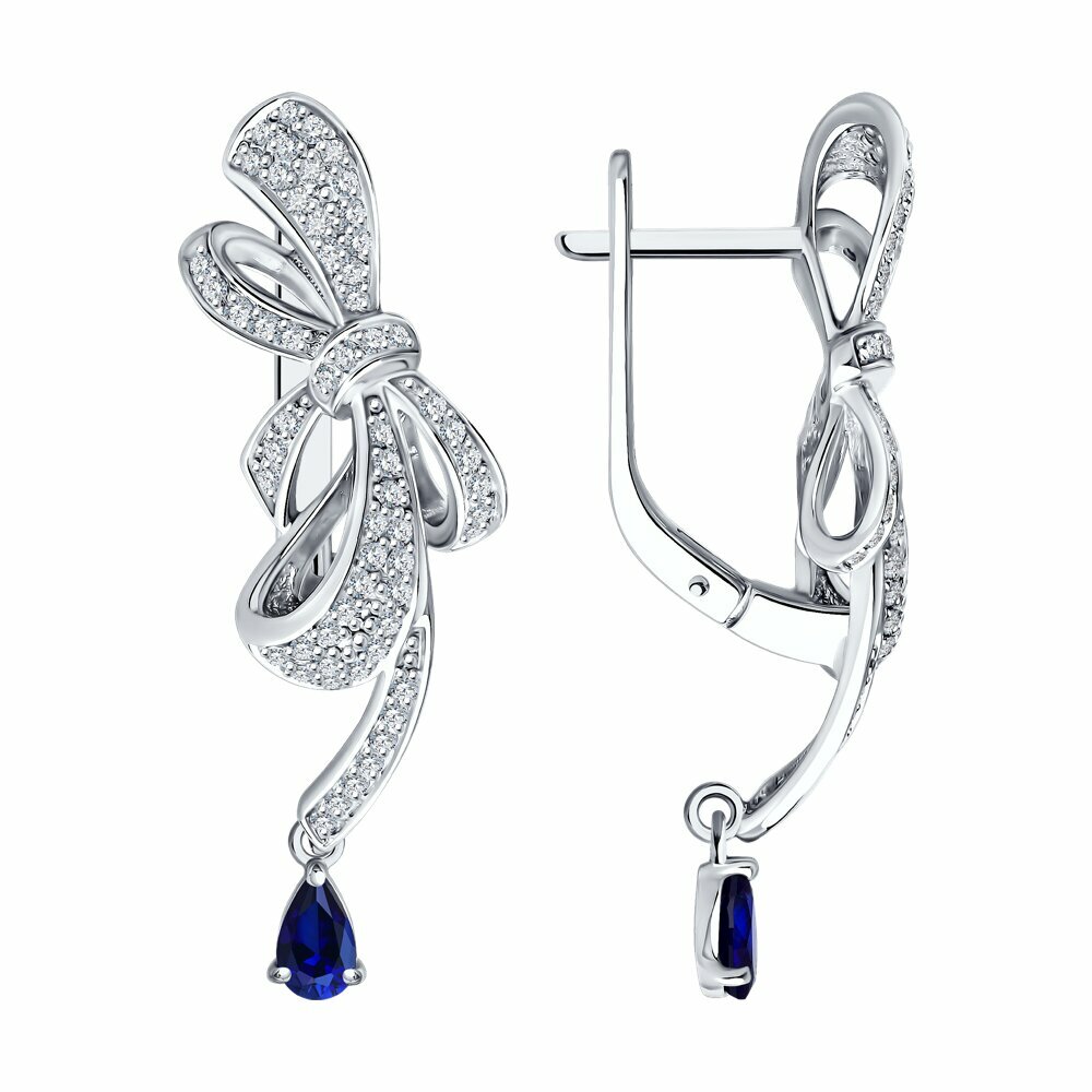 Серьги с подвесками, белое золото, 585 проба, сапфир, бриллиант