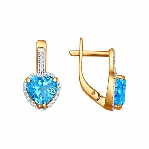 Серьги, красное золото, 585 проба, топаз, фианит