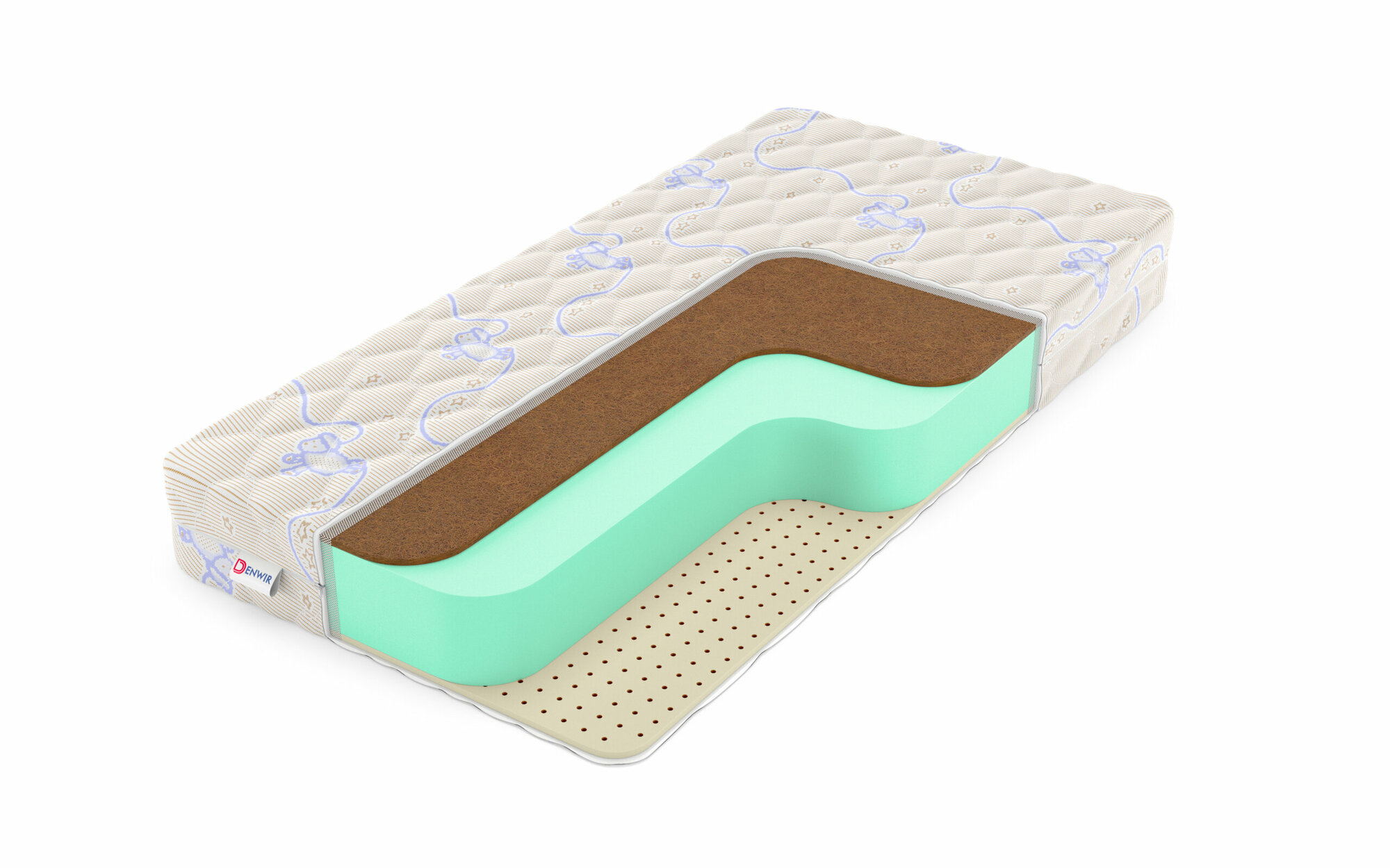Матрас Denwir Baby Springless Eco Hard Soft 16 60х120 высота 16 см анатомический жесткий средней жесткости кокосовый