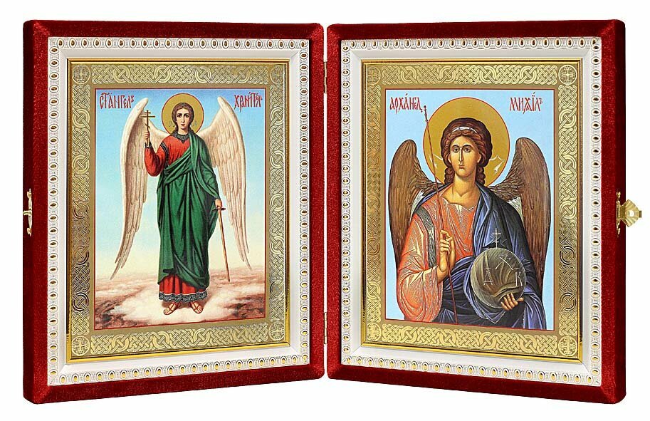Складень именной "Архангел Михаил, Архистратиг (лик № 071) - Ангел Хранитель (лик № 072)", размер ликов 15*18 см