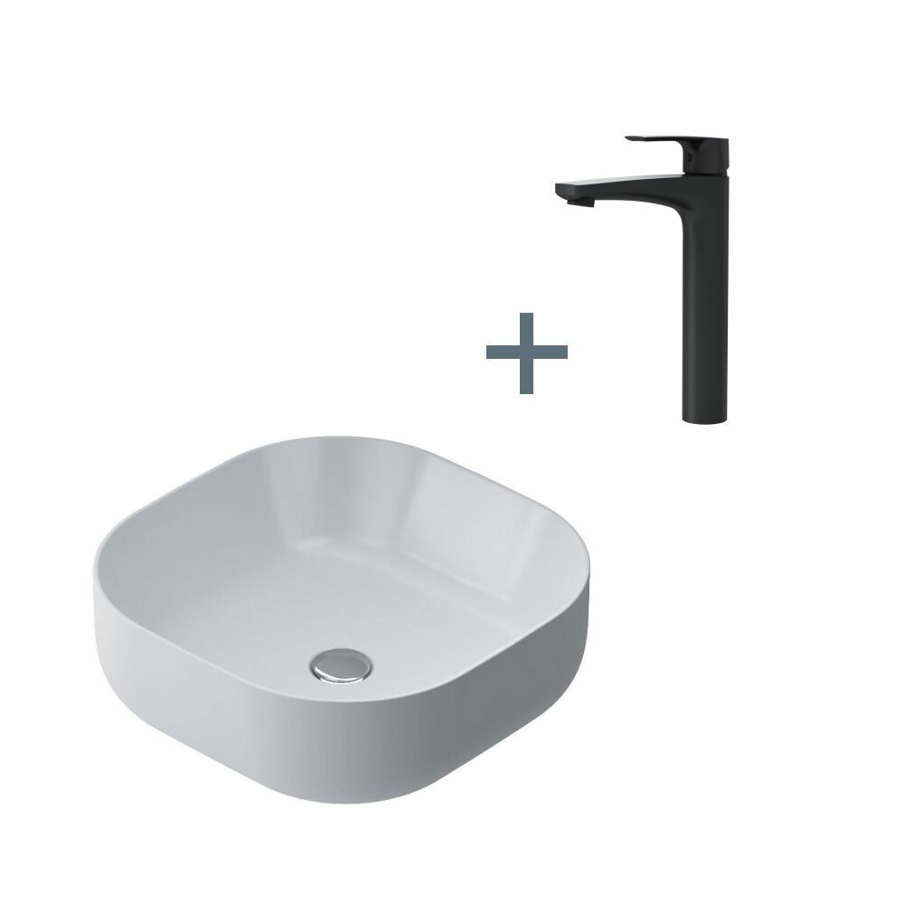 Раковина для ванной AM.PM, накладная, со смесителем, черная, 43x43 см