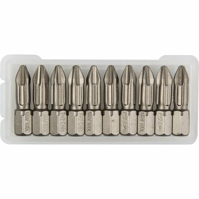 Биты кованые профессиональные X-DRIVE KRAFTOOL PH2, 10 шт, 25 мм