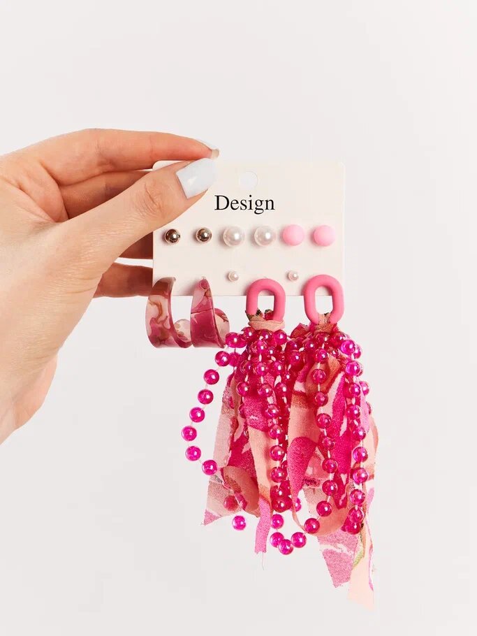 Комплект серег, пластик, жемчуг имитация