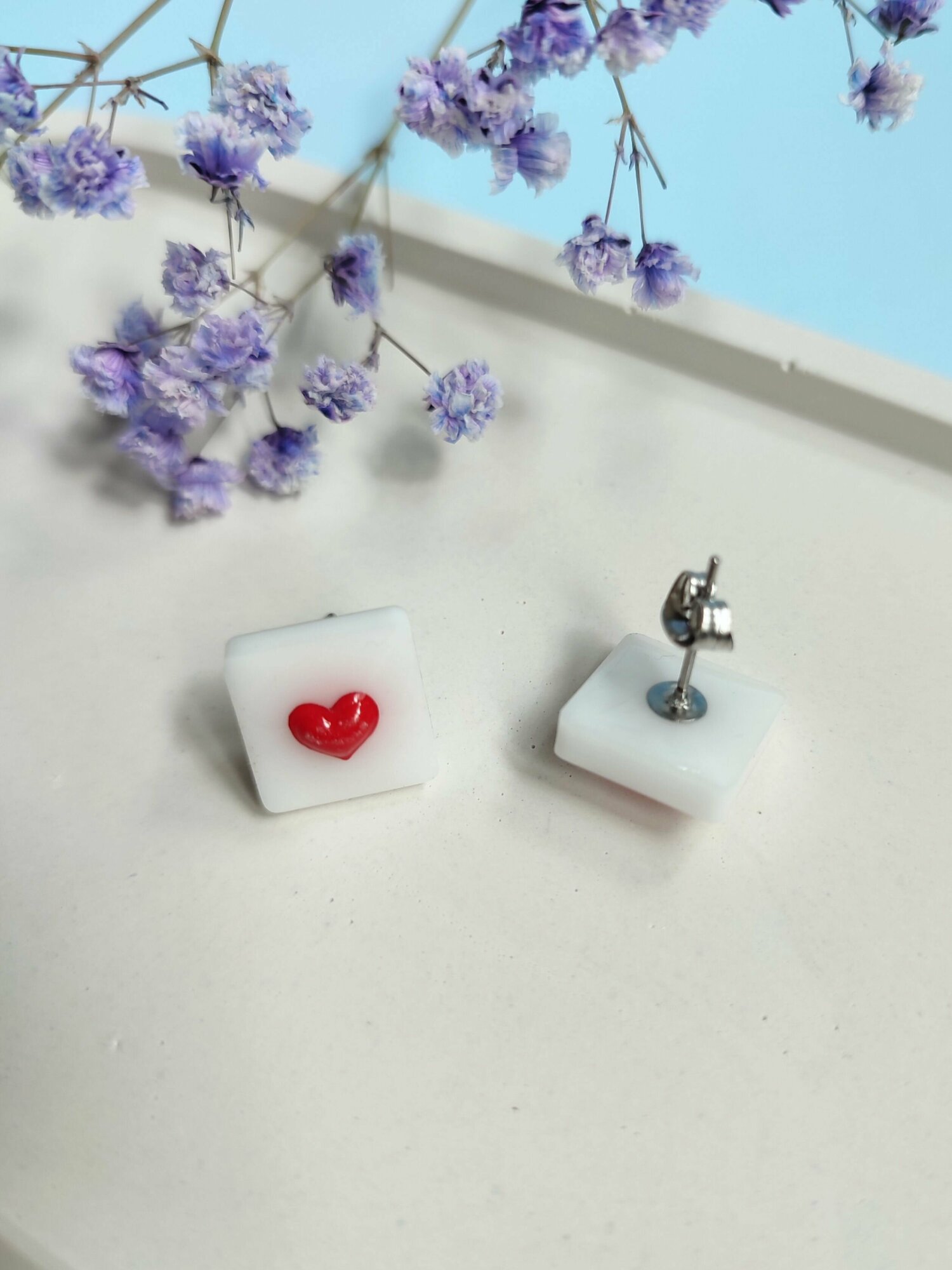 Серьги пусеты, эпоксидная смола