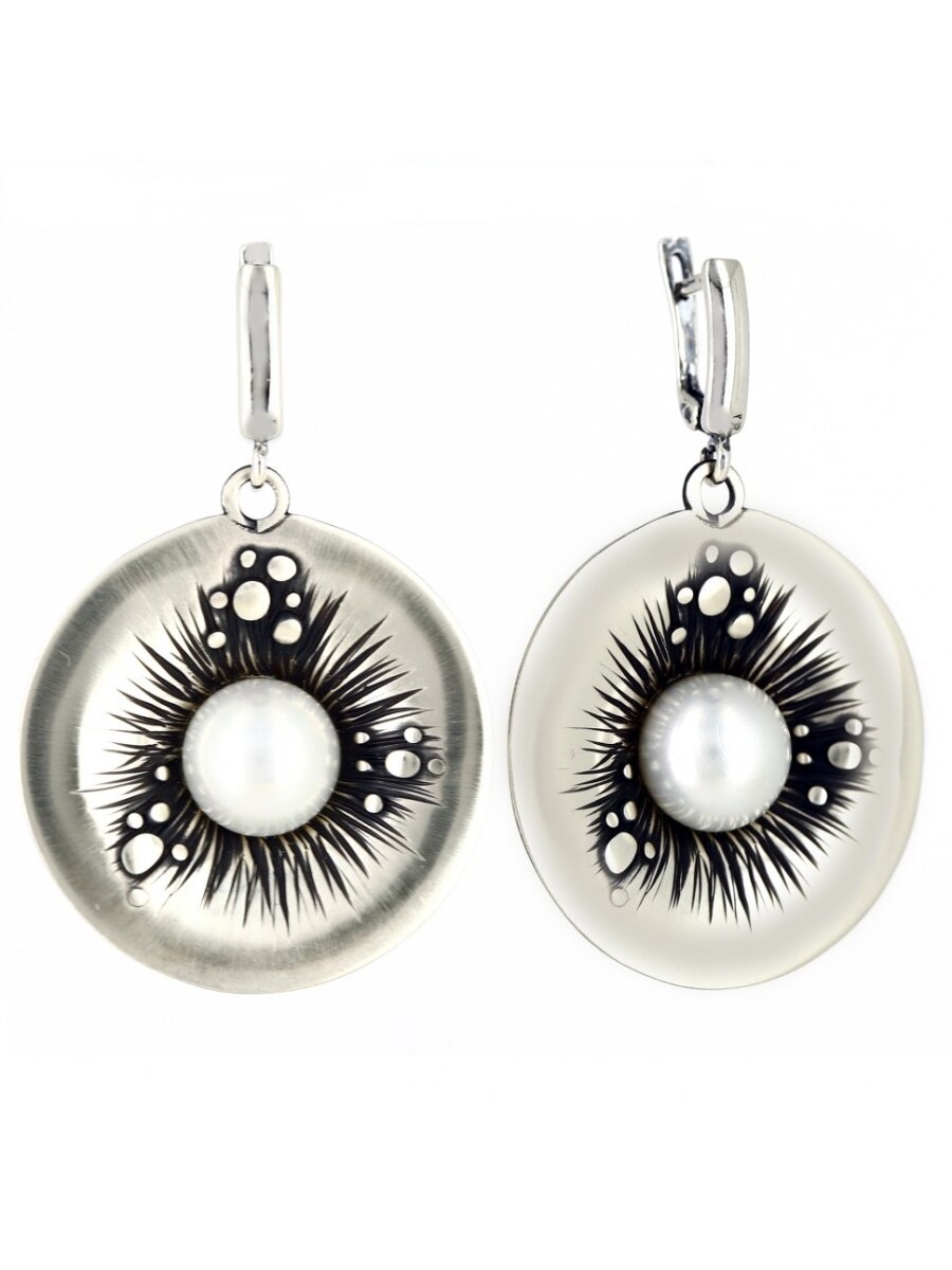 Серьги, серебро, 925 проба, родирование, жемчуг культивированный