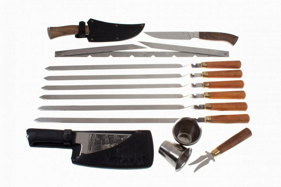 Набор №5 в сумке шампура, мангал, 2ножа, вилка, топор и стопки