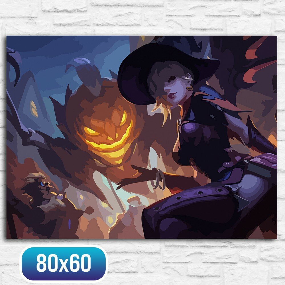 Картина по номерам на холсте осень хэллоуин (овервотч, overwatch, мерси, ангел) - 12539 80x60 Г