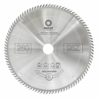 Пильный диск 260x30x2,4/1,6 Z=96 ATB поперечный рез по древесине PROCUT 797.2603096F