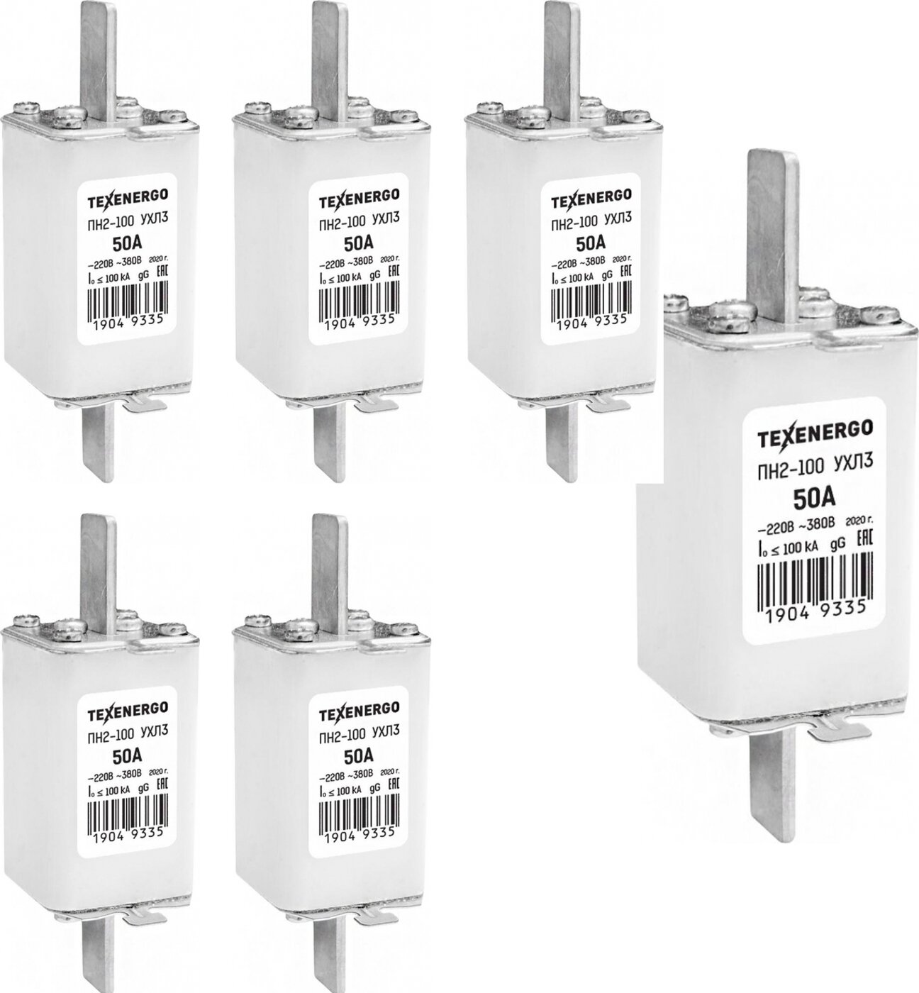 Плавкий предохранитель Texenergo ПН2 100 50А керамика (комплект из 5 шт.)