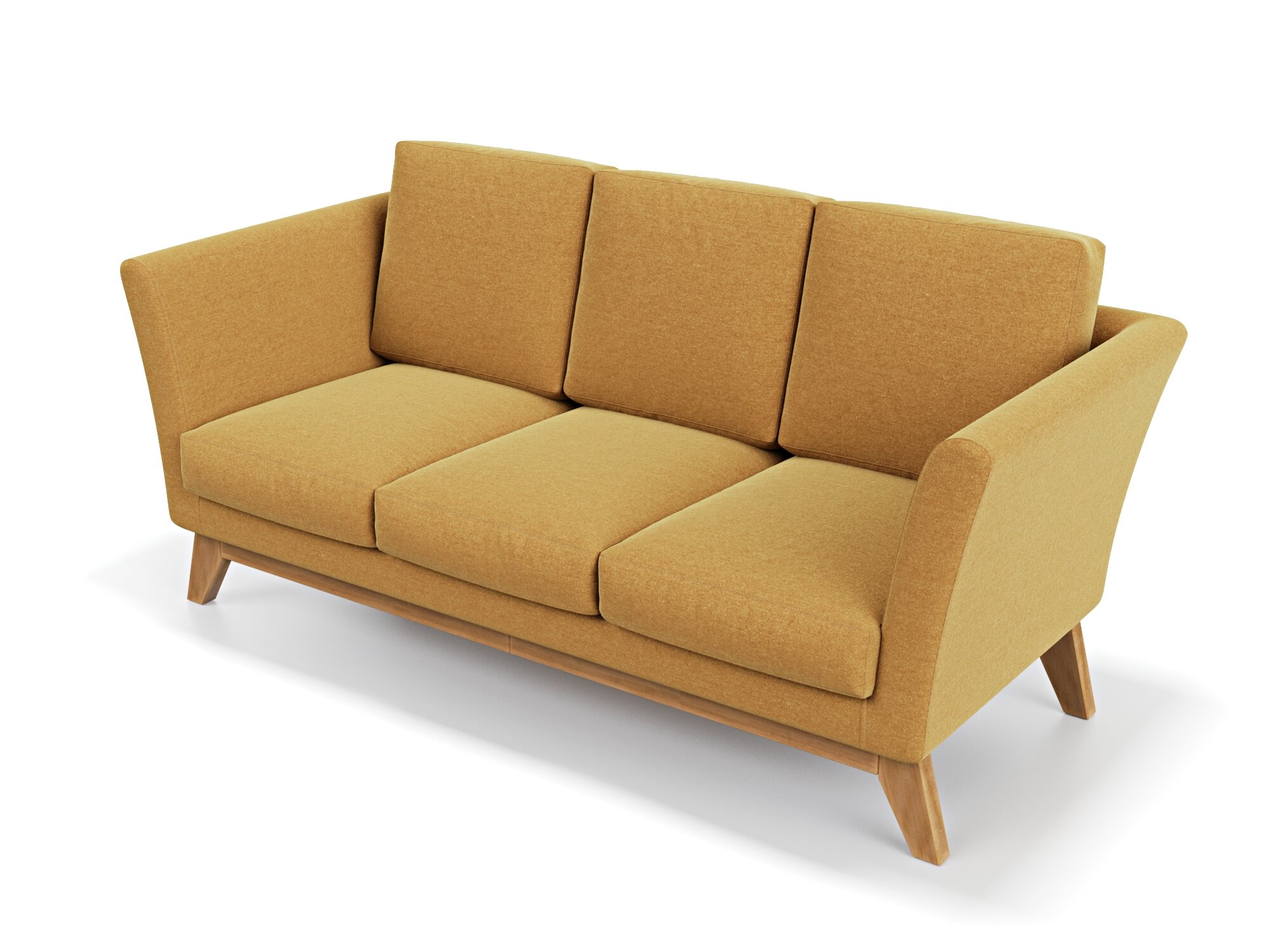 Прямой диван Soft Element Дублин Yellow, трёхместный, шенилл, деревянные ножки, стиль скандинавский лофт, для кафе и ресторанов, в зону ожидания