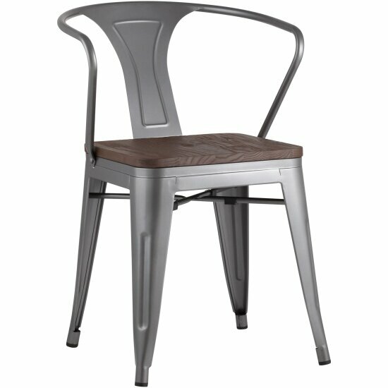 Стул обеденный Stool Group TOLIX ARM WOOD серебристый матовый + темное дерево