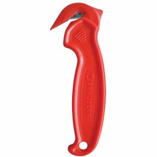 Нож Brauberg складской безопасный "Logistic", для вскрытия упаковочных материалов, красный, блистер, 236969