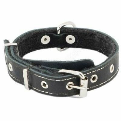 HOMEPET Ошейник для собак кожаный, с язычком на фетре, простроченный, черный, 37 - 52 см, 30 мм