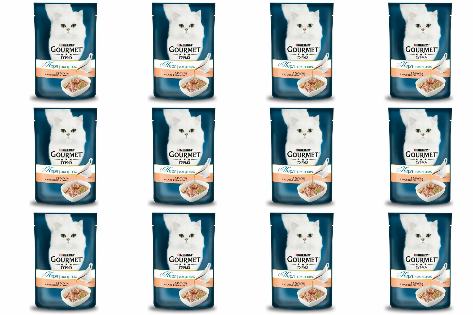 Гурмэ влажный корм для кошек, Перл Соус Де-люкс, с лососем в роскошном соусе, 75 г, 12 шт