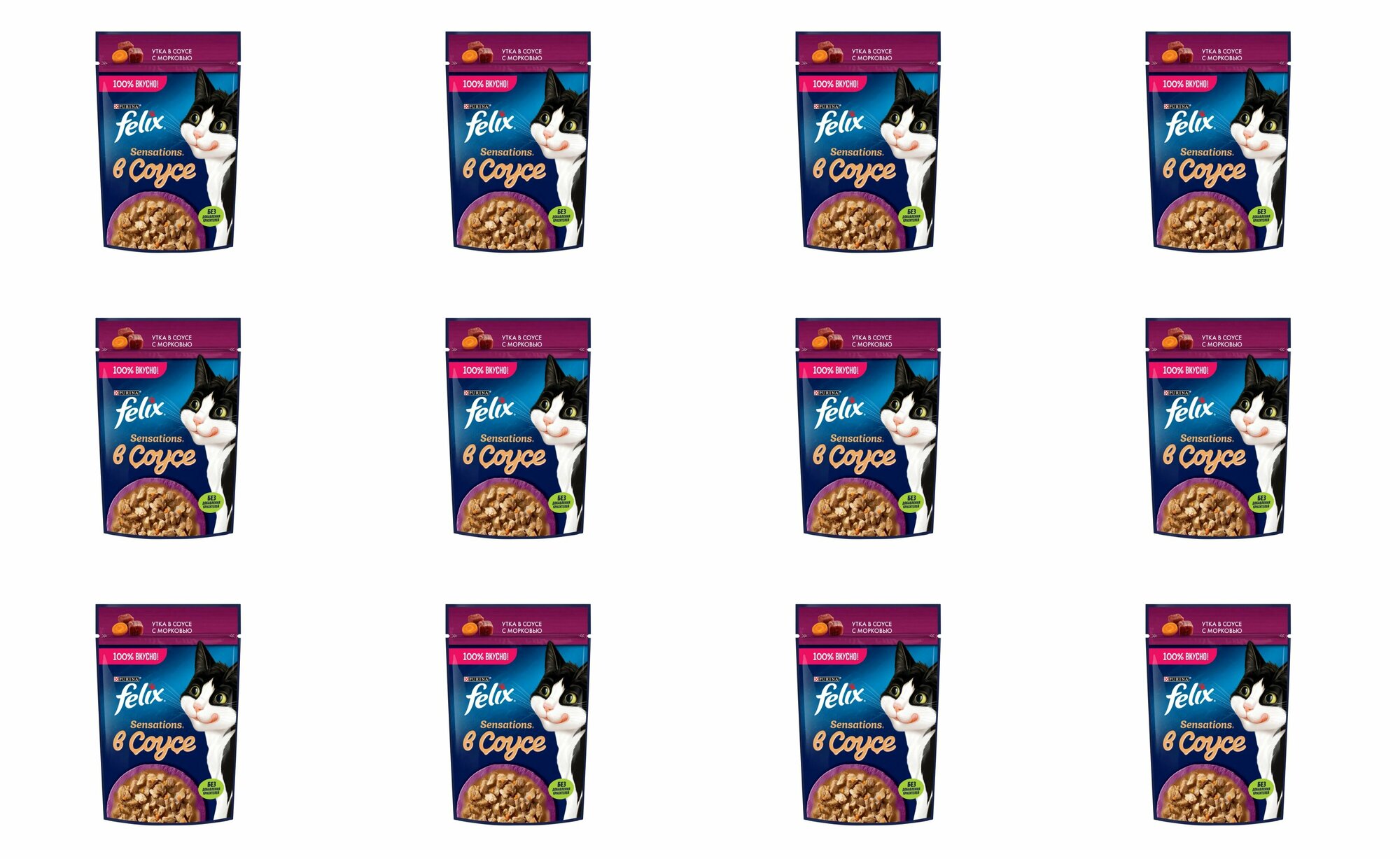 Felix влажный корм в удивительном соусе для кошек, Sensations, утка с морковью,75 г, 12 шт