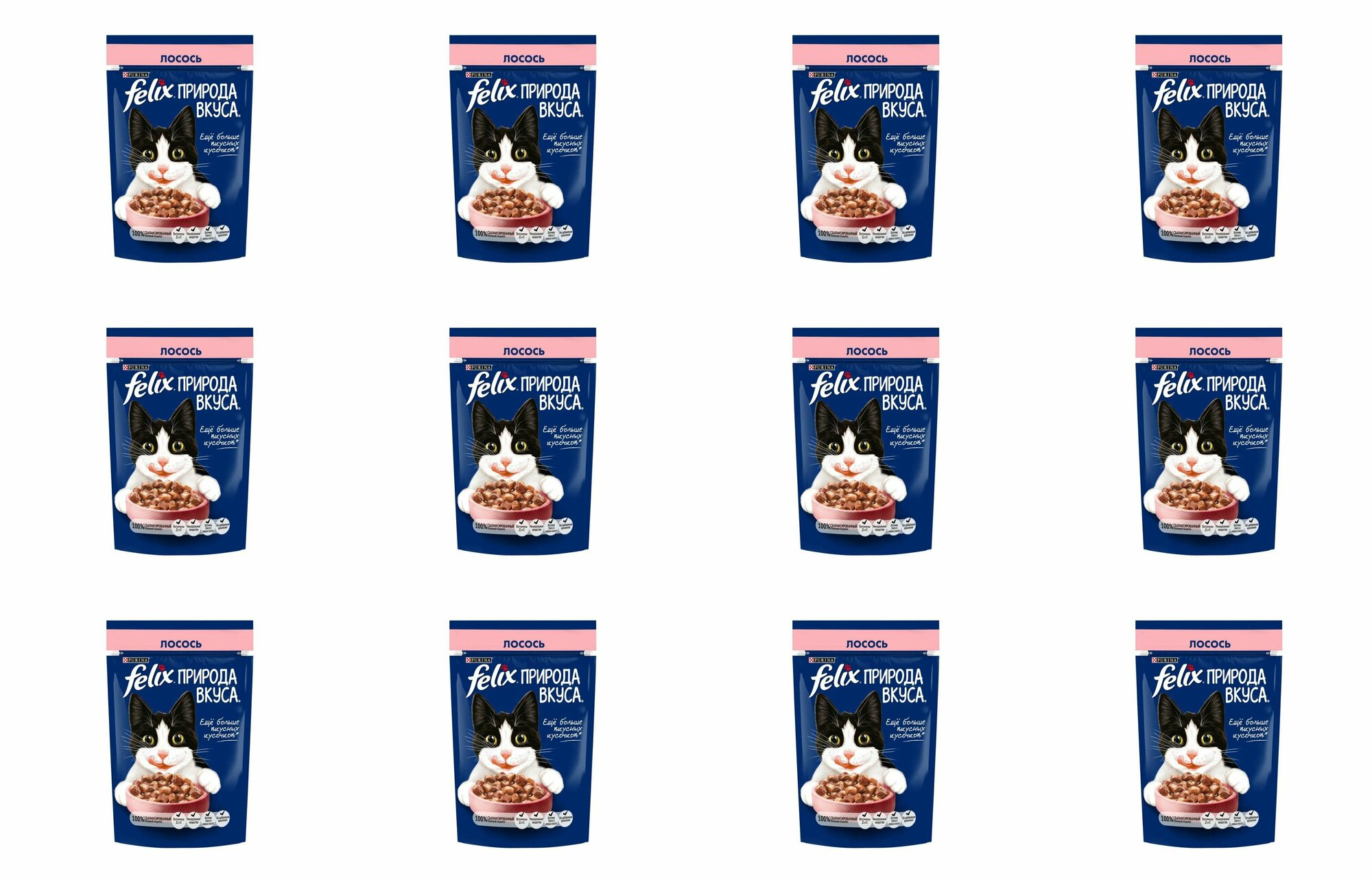 Felix влажный корм для кошек аппетитные кусочки с лососем, 75 г, 12 шт
