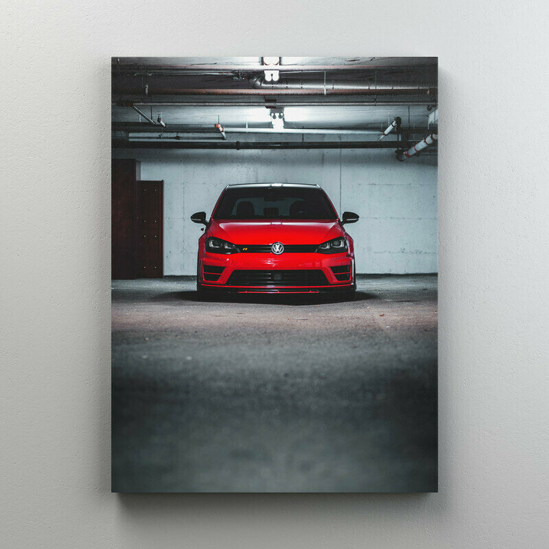 Интерьерная картина на холсте "Фольксваген Гольф красный", размер 30x40 см