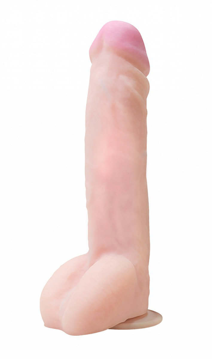 Крупный гнущийся фаллос с мошонкой на присоске F Line 8.5"