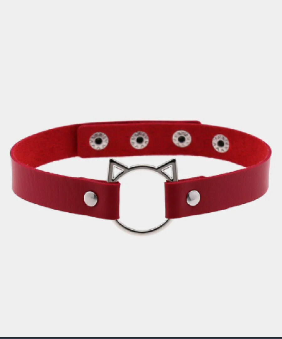 Ошейник - чокер БДСМ из эко-кожи "Котик" красный