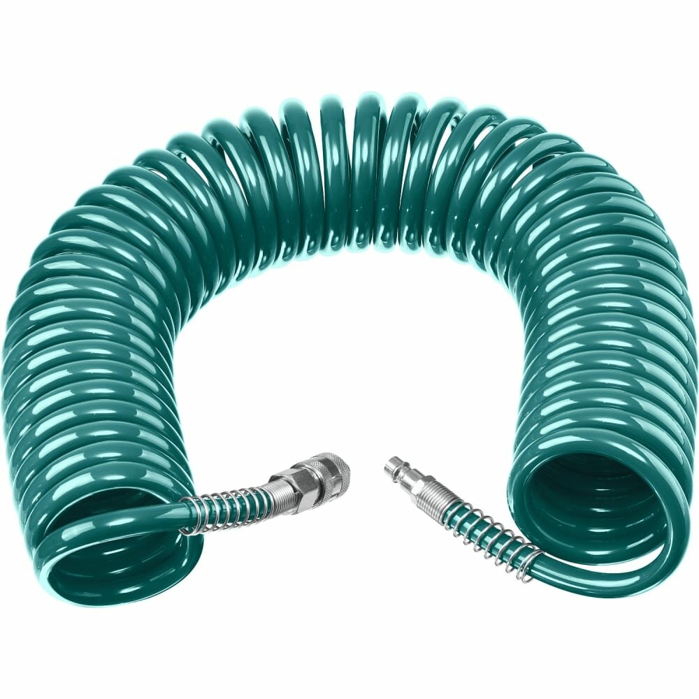 Воздушный спиральный шланг с фитингами рапид KRAFTOOL 15 м, 8x12 мм, 15 бар