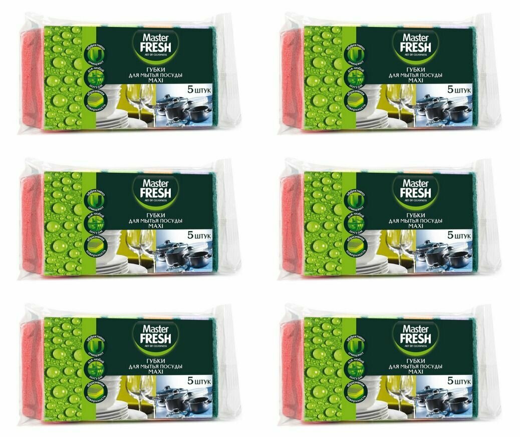 Master Fresh Губка для посуды Maxi, 5 шт, 6 уп