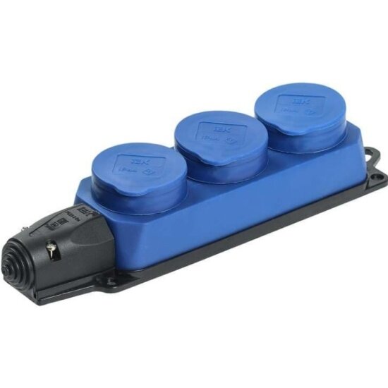 Розетка Iek 3-м омега РБ33-1-0м IP44 каучук, Синий, PKR61-016-2-K07