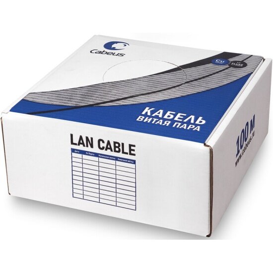 Кабель витая пара UTP (U/UTP) Cabeus UTP-4P-Cat.5e-SOLID-GN-100 кат. 5e, 4 пары (24 AWG), одножильный, PVC нг(А)-LS, зеленый (100 м)