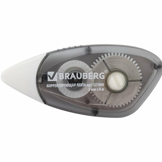 Корректирующая лента Brauberg BLACK&WHITE 5 мм х 8 м, корпус черный тонированный, механизм перемотки, 227800