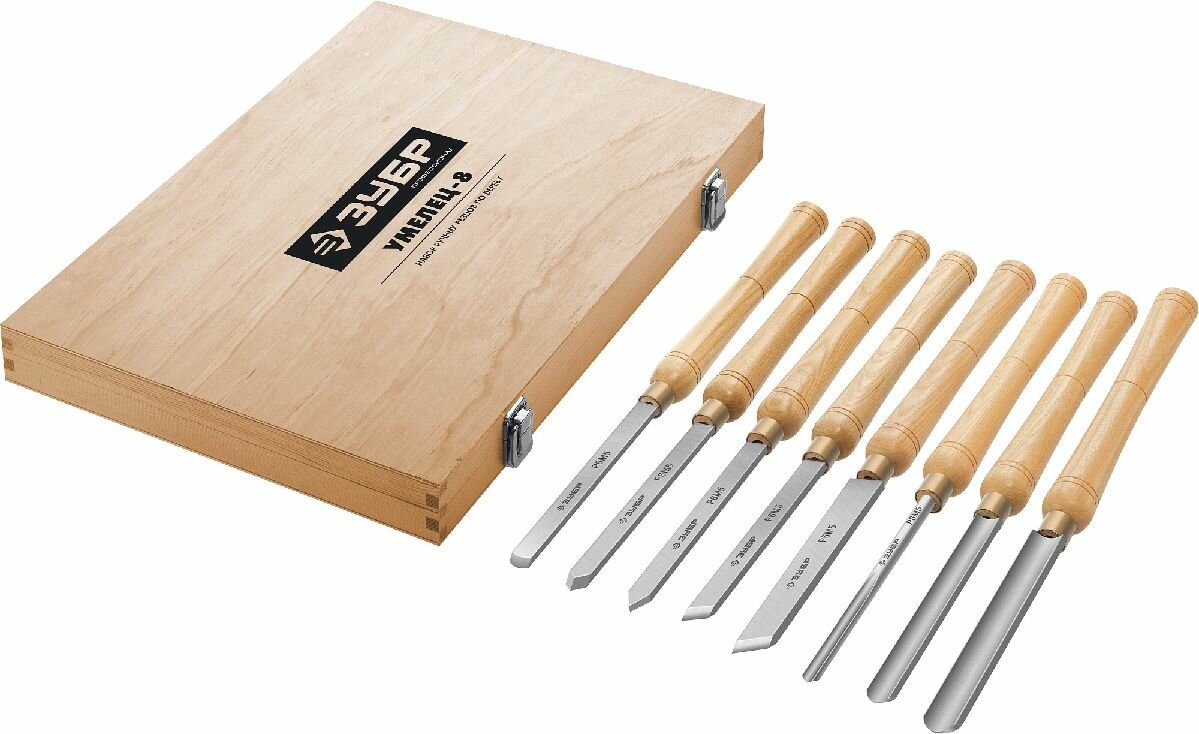 Набор ручных резцов по дереву ЗУБР УМЕЛЕЦ-8 8шт сталь Р6М5 лезвие 120 мм общая длина 380 мм твердость 63 HRC деревянная рукоятка