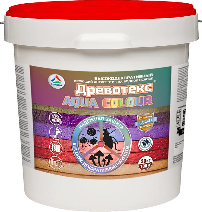 Антисептик Кроющий для Дерева Краско Древотекс Aqua Colour 20кг Водный, Белый, Атмосферостойкий, Полуматовый.