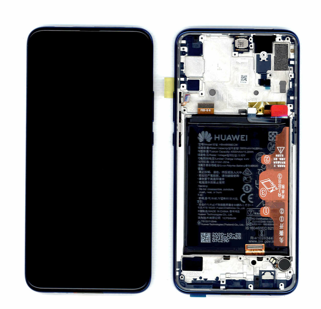 Дисплей для Huawei Honor 9X Pro в сборе с тачскрином, панелью и аккумулятором (Service Pack 02353HAD) синий