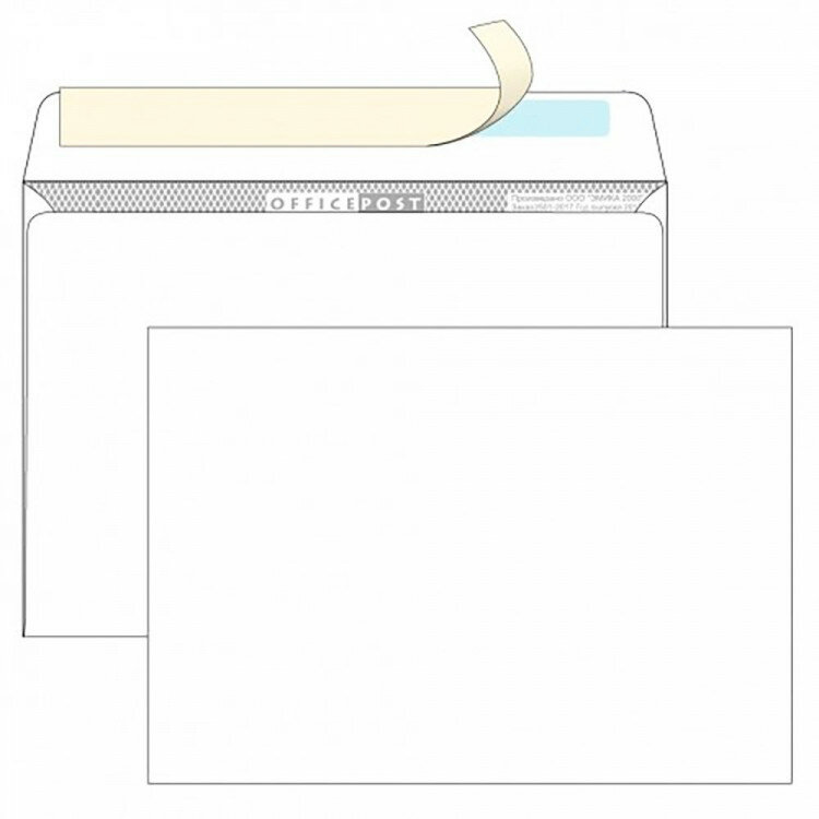 Конверт белый (С5 162*229) прямой клапан, стрип, 80г арт.2786. Количество в наборе 100 шт.