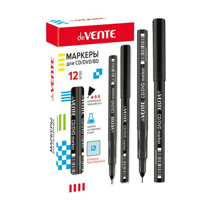 Маркер CD-PEN deVENTE 0,5мм черный металлический наконечник арт.5041800. Количество в наборе 12 шт.