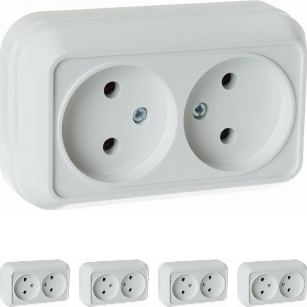 Розетка Makel двойная белая для открытой проводки (комплект из 4 шт.)