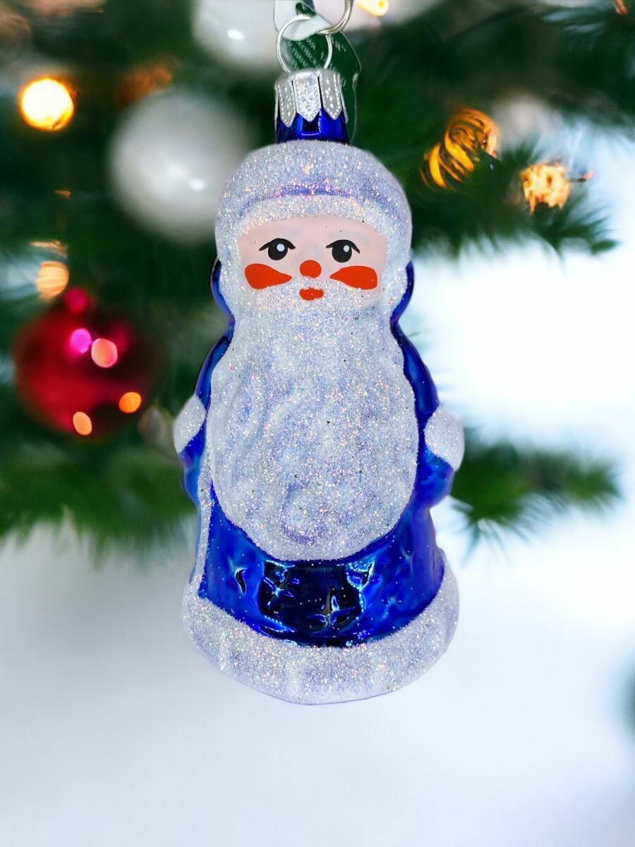 Елочная игрушка Китобой "Дед Мороз", стекло, ручная роспись, синяя, 9см
