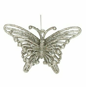 Украшения ёлочные "Бабочки Блеск" 10см, серебро, набор 2шт бабочки