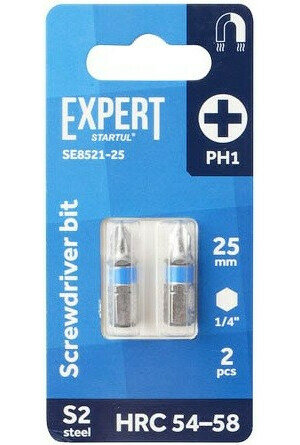 Бита для шуруповерта магнитная PH1 25 мм 2 штуки STARTUL Expert SE8521-25