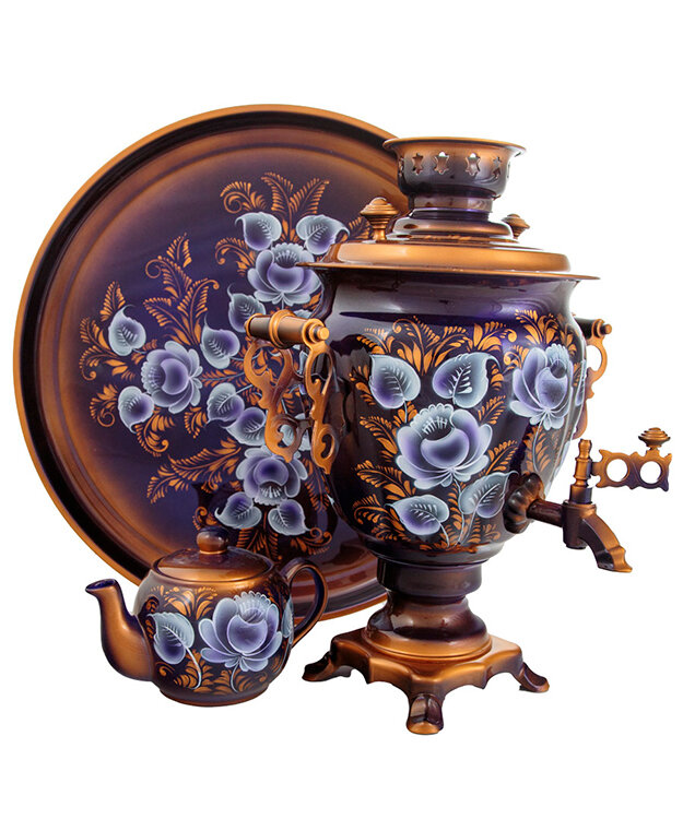 Самовар "Вечернее сияние" 3л электрический в наборе с подносом и чайником