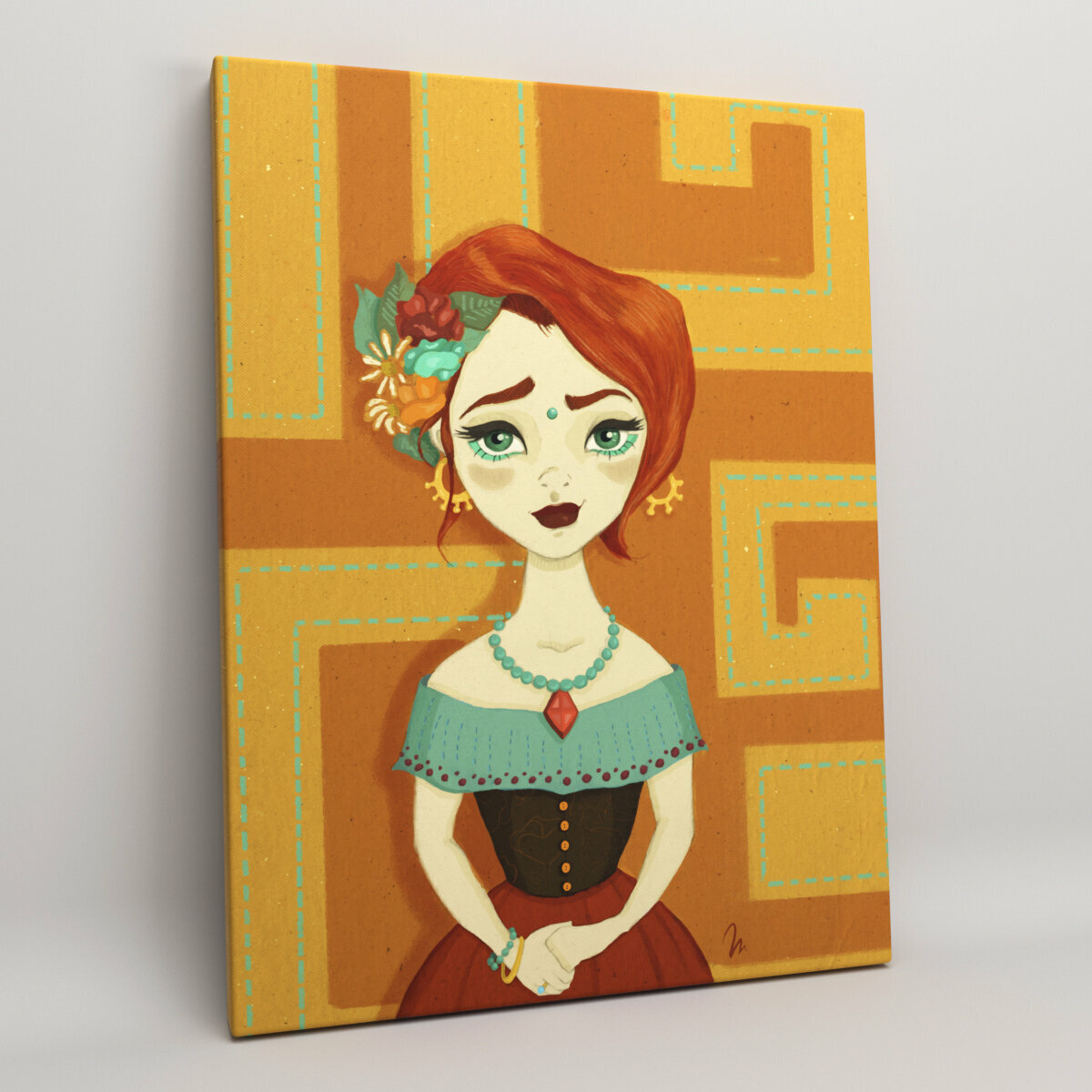 Картина на холсте (интерьерный постер) "Рыжая девушка", с деревянным подрамником, размер 30x40 см