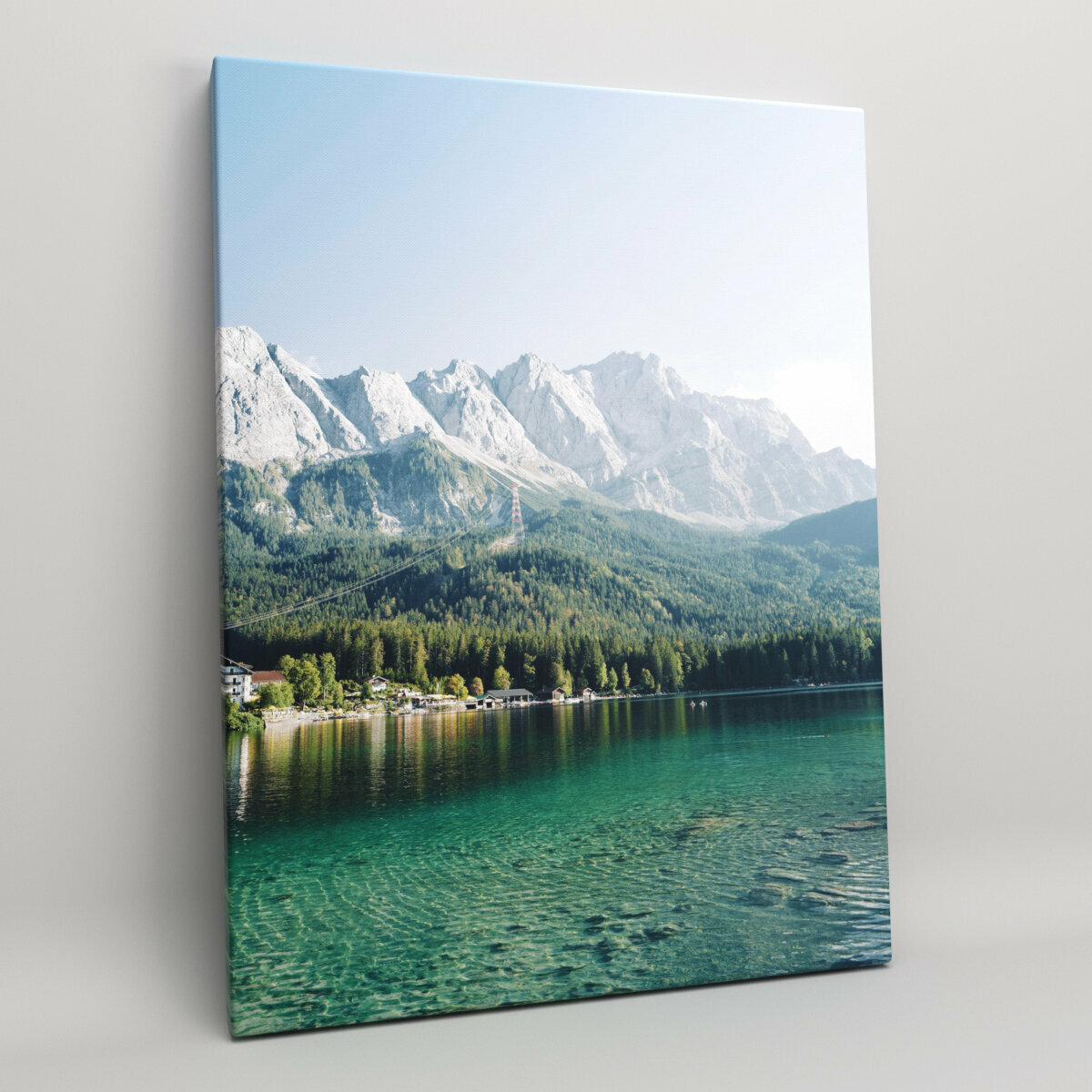 Картина на холсте (интерьерный постер) "Холодное бирюзовое озеро" пейзажи, природа, с деревянным подрамником, размер 45x60 см