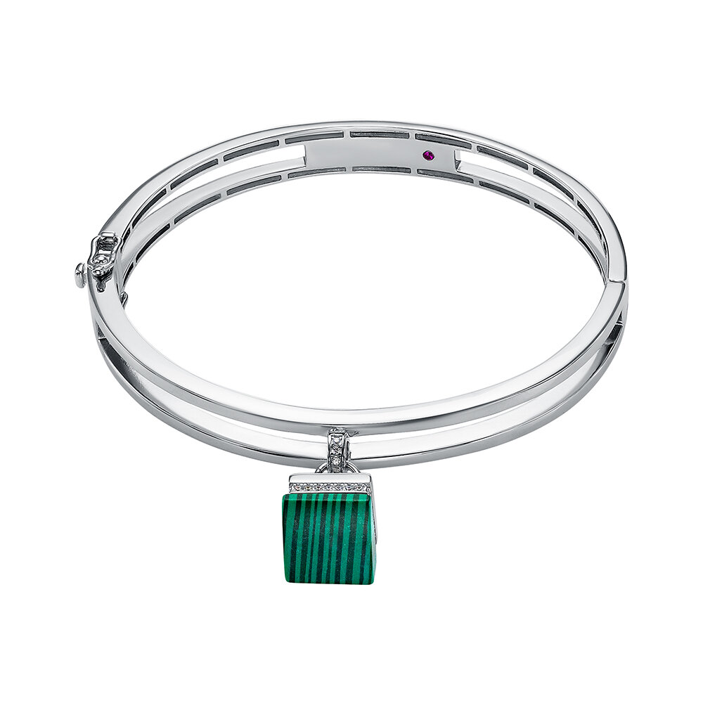 Браслет, серебро, 925 проба, фианит, малахит