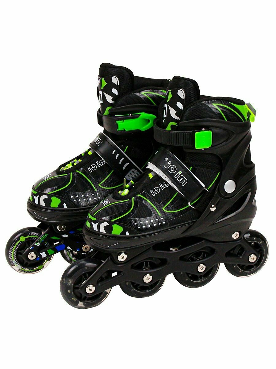 Роликовые коньки размер 29-33, черно-зеленые, от 4-х лет до 12