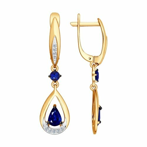 Серьги, золото, 585 проба, сапфир, бриллиант